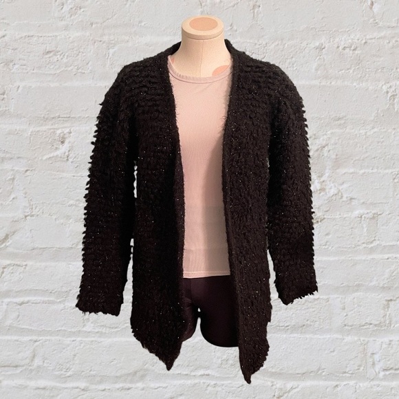 Zara | Sweaters | Zara Knit Black Sparkle Eyelash Fuzzy Textured Duster ...